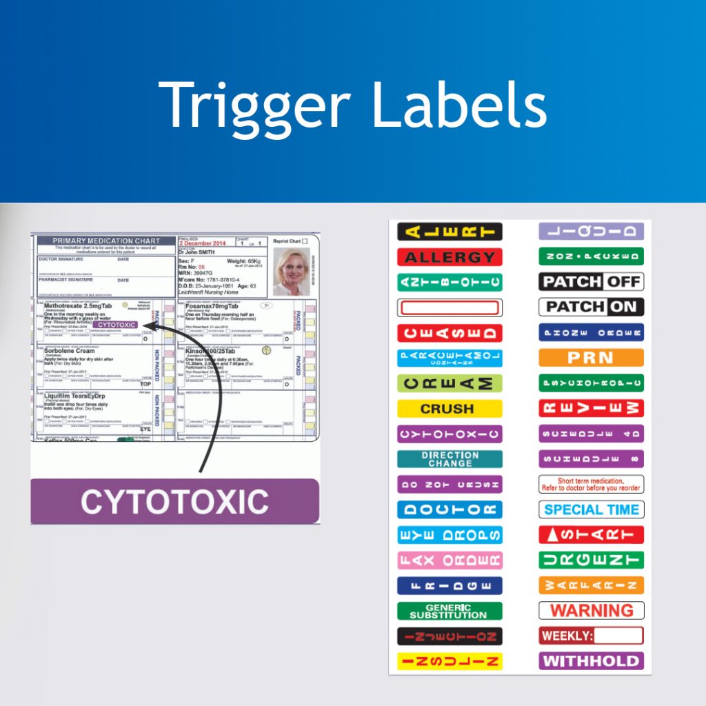 Webstercare Trigger labels, handy self-adhesive labels